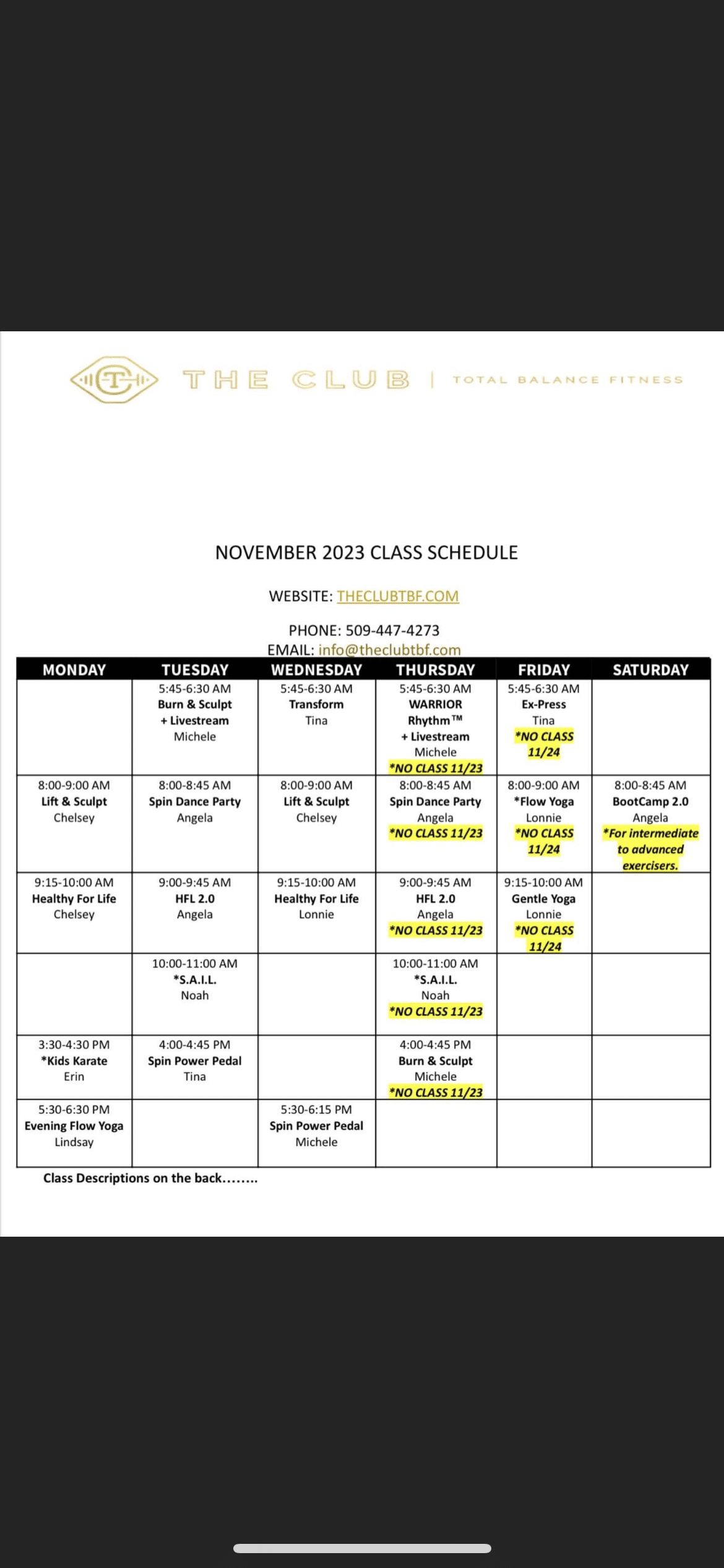 Schedule - The Club
